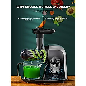Juicer Machines, Aiheal New Generation Celery Slow Masticating Juicer Extractor Easy to Clean with Brush, Cold Press Juicer with Quiet Motor & Reverse Function for Fruits & Vegetables, Recipes