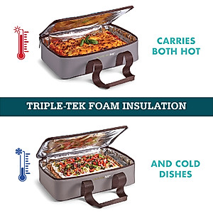 Rachael Ray Lasagna Lugger, Thermal Insulated Casserole Carrier for Hot or Cold Food, Lugger Tote for Pockluck, Parties, Picnic, and Cookouts, Fits 9" x 13" Baking Dish, Sea Salt Grey