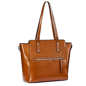 S-ZONE Genuine Leather Tote Bag for Women Shoulder Crossbody Purse Handbag Large Work Travel Luggage Sleeve