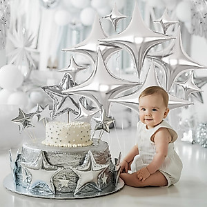 Silver Star Balloons,10Pcs Quadrangle Star Balloons,Four Angle Star Shaped Helium Mylar Balloons for Brithday,Engagement,Graduation,Wedding Party Decorations