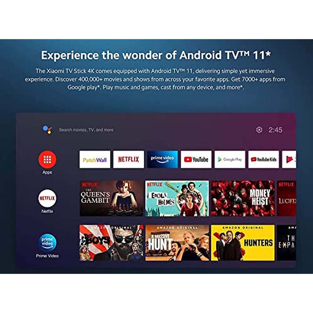 Xiaomi Mi TV Stick 4K Ultra HD Streaming Device, Android TV 11 with Google Assistant Voice Remote Control Streaming Media Player, Chromecast Built-in, 2GB 8GB HDR/AV1/2.4G/5G WiFi/BT 5.2, 2022 Latest
