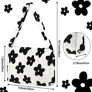 Fluffy Shoulder Bag Fluffy Underarm Bag Furry Plush Handbag Faux Fur Flower Tote Bag for Ladies Women Girls for Christmas and Winter