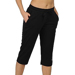 icyzone Capri Sweatpants for Women - French Terry Workout Cropped Joggers Athletic Lounge Pants with Pockets (X-Large, Black)