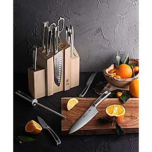 Cangshan TN1 Series 1021967 Swedish 14C28N Steel Forged 14-Piece DENALI Magnetic Knife Block Set, Maple