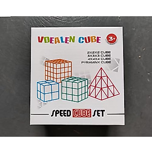 Vdealen Speed Cube Set, Puzzle Cube Bundle of 2x2x2 3x3x3 4x4x4 Pyramid Magic Cube Set, Birthday Party Christmas Stocking Stuffers Gift for Kids Teens Adults(Carbon Fiber Sticker)
