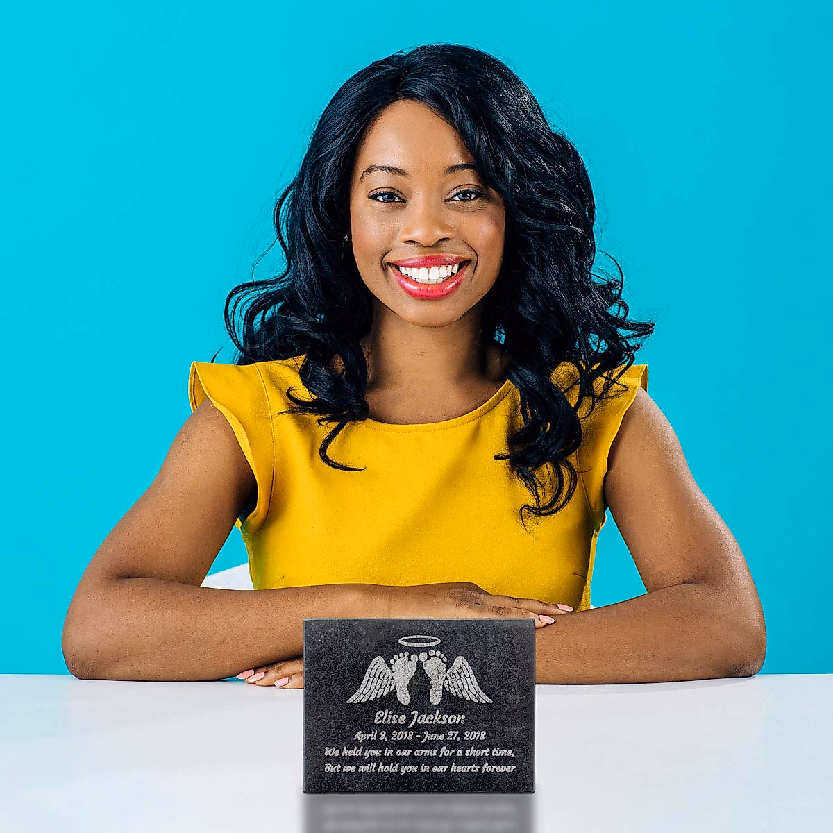 Black Granite Memorial Headstone Or Garden Memorial for Lost Infant or Child - Include You Personalized Text. Can be Used as a Sympathy Gift, Garden Stone or Grave Maker (6 x 8 x 0.4)