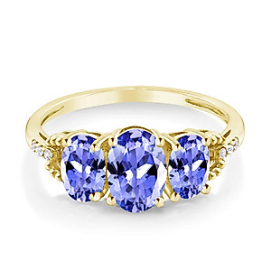 Gem Stone King 10K Yellow Gold Oval Blue Tanzanite and Diamond Accent Engagement Ring For Women (1.67 Cttw, Gemstone Birthstone Available in size 5, 6, 7, 8, 9)