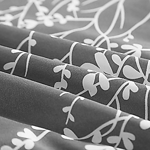 Vaulia Lightweight Cooling Microfiber Duvet Cover Set, Grey and White Floral Branches Printed Pattern All Season - Queen Size, 3-Piece Set (1 Duvet Cover 2 Pillow Shams)