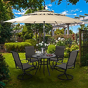 MFSTUDIO 38" Outdoor Dining Table with Adjustable mbrella Hole, Patio Metal All-Weather Round Table for Backyard Lawn Garden