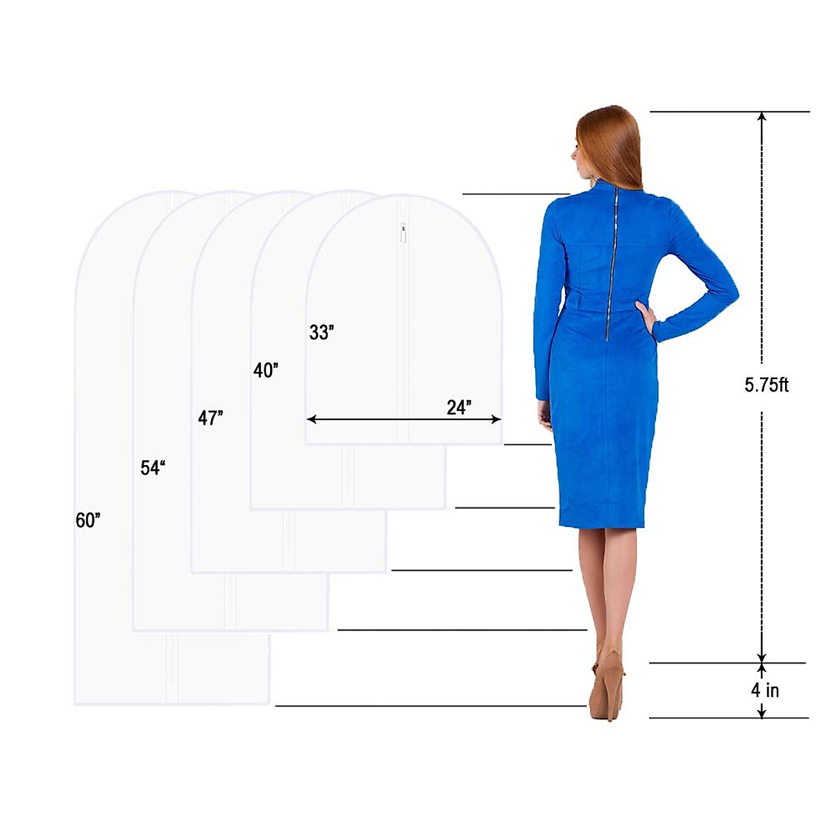 Thipoten Garment Bags, Set of 5 Lightweight 33 Inch Suit Bags with Full Stainless Steel Zipper, Garment Bags for Storage/Closet/Travel (Translucent, 24 x33 Inches)