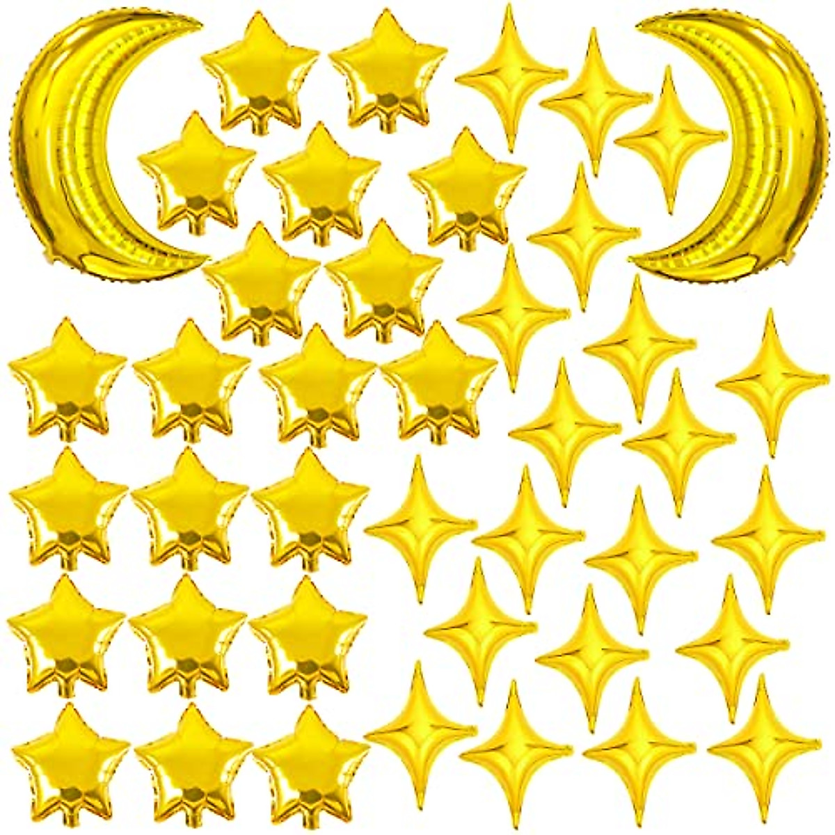 42pcs Gold Star Balloons Gold Moon Foil Balloons Star Balloons Metallic for Eid Mubarak Decorations Graduation, Outerspace, Baby Shower, Birthday, Wedding Anniversary Party Decorations Supplies