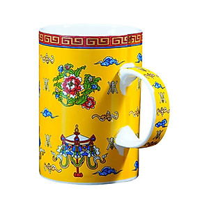 Milisten Espresso Cup Chinese Tea Mug Buddhist Tea Cup Tibetan Water Offering Cup with Handle Blessing Tea Cup Decorative Milk Coffee Mug Worship Cup for Home Kitchen Coffee Cup