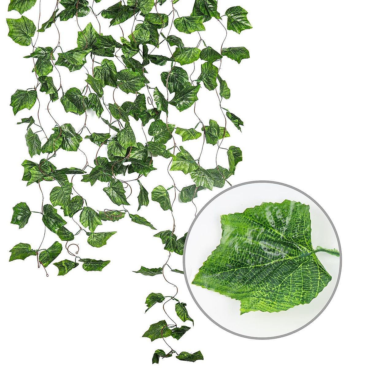 Meiliy 8 Ft 5pcs Artificial Greenery Ivy Vine Plants Foliage Grape Leaves Vine Simulation Flowers Vine Garland for Home Room Garden Wedding Outside Decoration