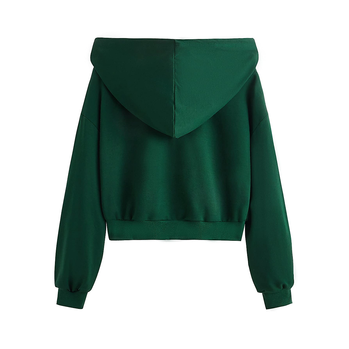 Verdusa Women's Long Sleeve Drop Shoulder Drawstring Crop Hoodie Sweatshirt Dark Green L