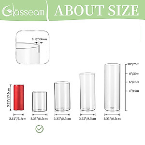 Glasseam Cylinder Vases for Centerpieces, Set of 6 Clear Glass Vases for Flowers, Modern Small Floating Candle Vase Decor, Decorative Hurricane Candle Holders for Home Wedding Table Decorations, 4in