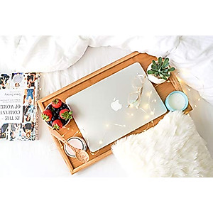 Kozy Kitchen Foldable Breakfast Tray- Large Organic Bamboo Folding Serving Tray- Laptop Desk, Bed Table, Lap Desk| 100% Natural and Eco-Friendly Tray with Handles and Legs