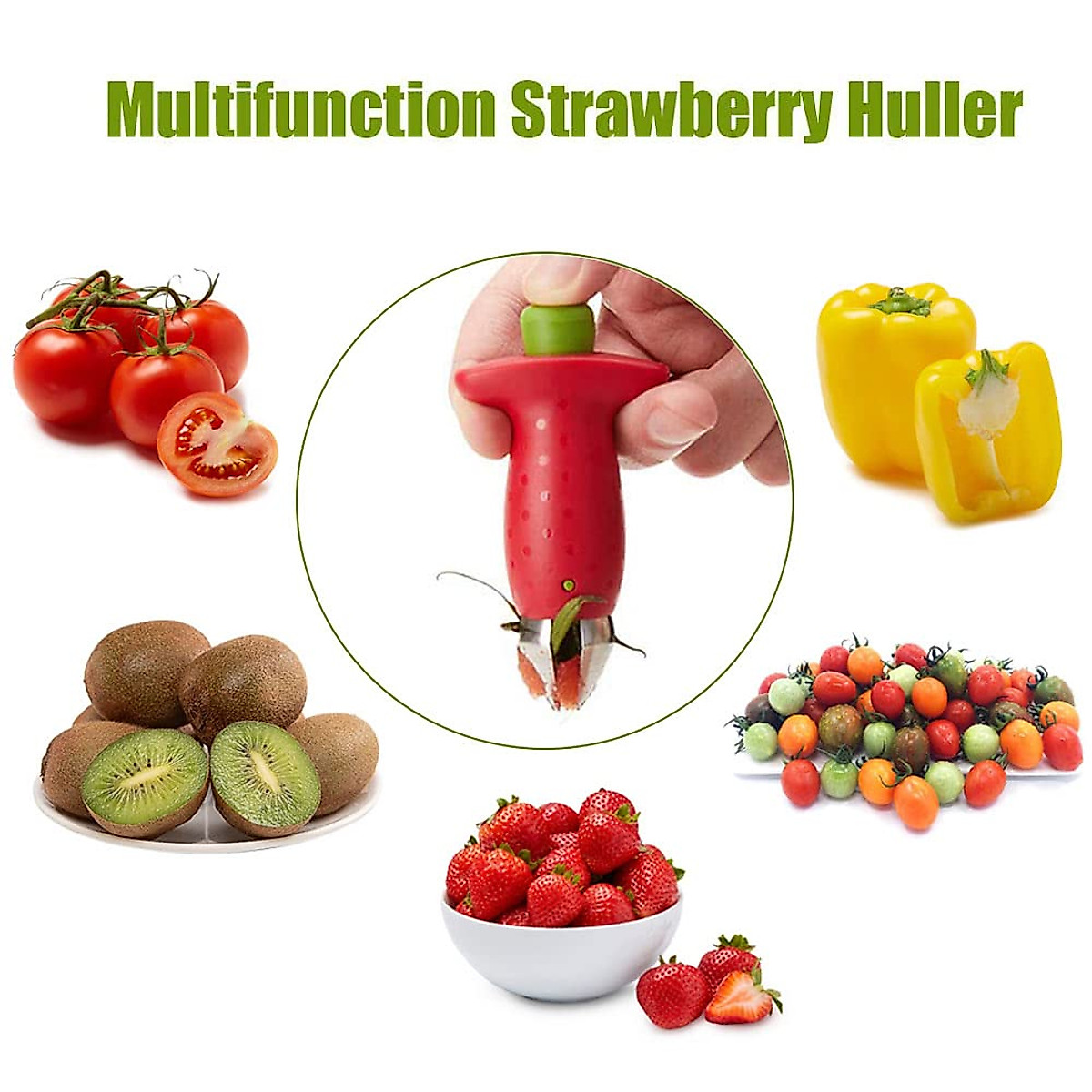 Strawberry Huller Fruit Slicer Set, Berry Stem Leaves Huller Gem Remover Removal Fruit Peeling Tool Kitchen Gadgets Corer Easy for Remove Strawberry Tomatoes and Stem Tool (2PCS)