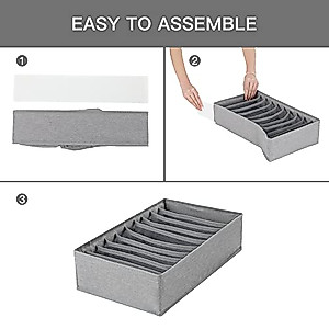 Qozary 4 Pack Drawer Organizers for Clothing, 10 Grids Foldable Dresser Drawer Organizers, Clothes Organizer for Folded Clothes, T-shirt, Tank Tops, Camisoles, Underwear, Leggings, Baby Clothes