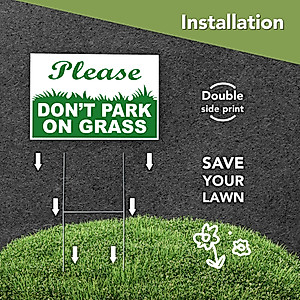 2 PC No Parking on Grass Sign - 8x12 Coroplast Double Sided Keep Off Grass Sign - Please No Parking Signs - Stay Off Grass Signs for Yard