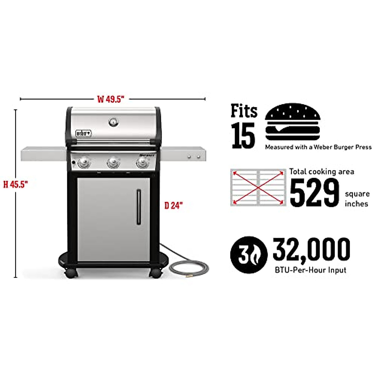 Weber Spirit S-315 NG Gas Grill, Stainless Steel