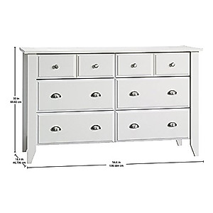Sauder Shoal Creek Dresser, L: 54.65" x W: 18.43" x H: 33.03", Soft White finish