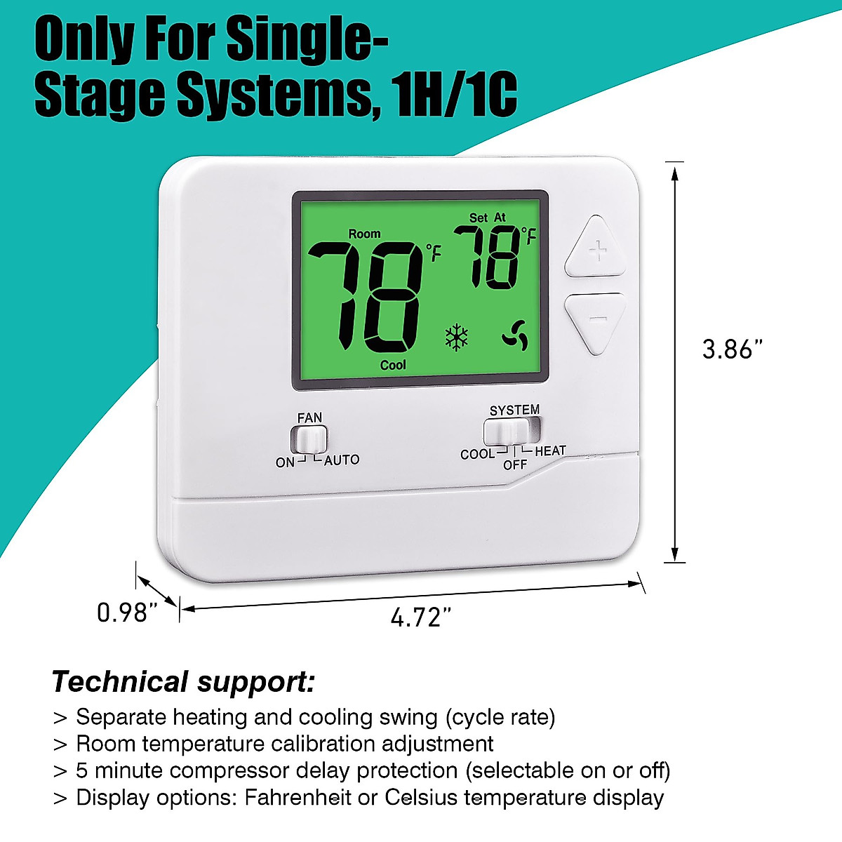 Suuwer Non-Programmable Thermostats for Home 1 Heat/1 Cool Single-Stage Systems (Green Backlight)