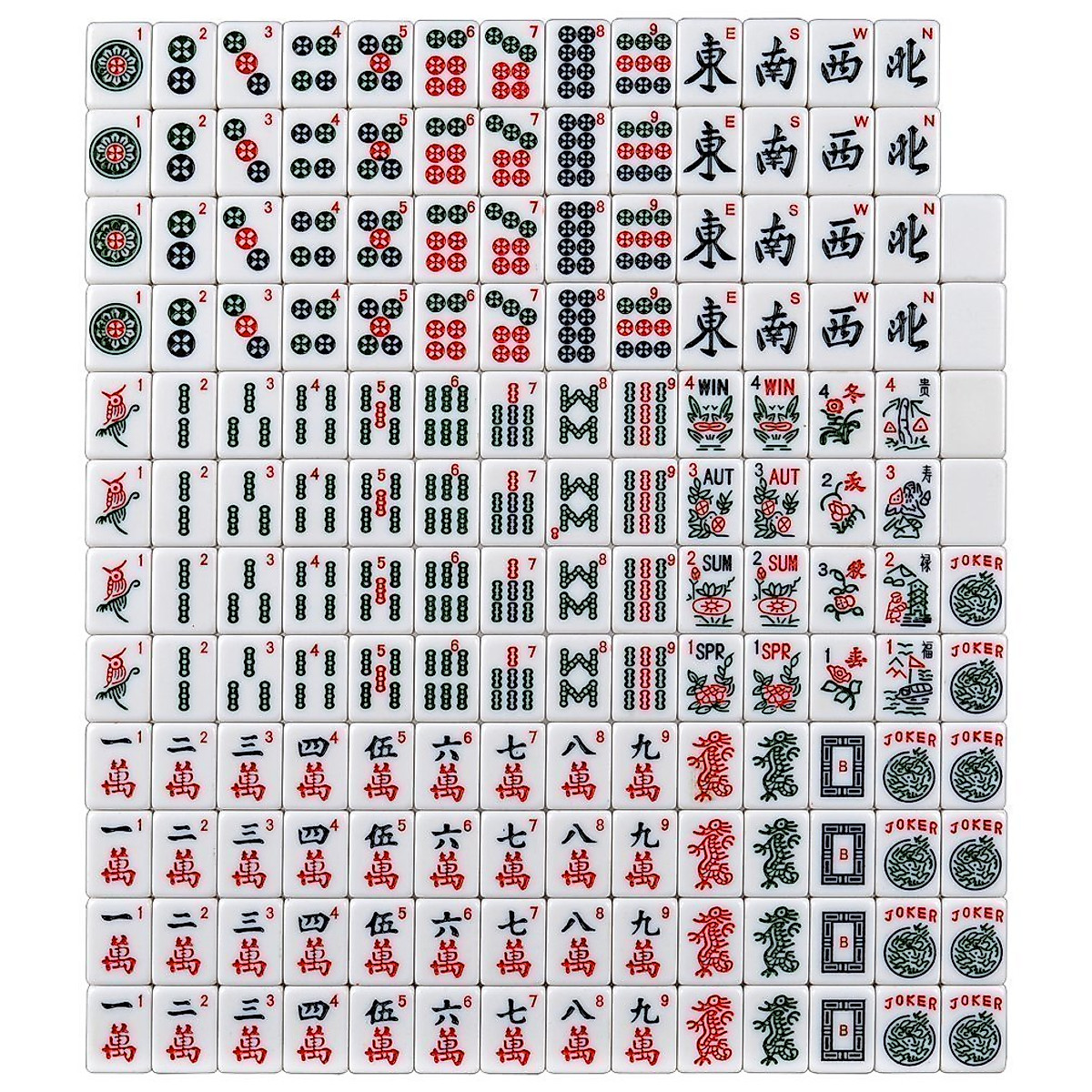 HNDTEK American Mahjong Set - Red Burgundy Soft Bag - 166 White Engraved Tiles, 4 All-in-One Rack/Pushers Western Mah Jongg Game Set