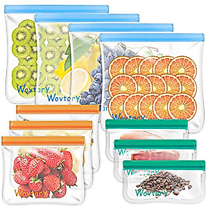 10 Pack Reusable Sandwich Bags,Dishwasher Safe Reusable Storage Bags,Reusable Snack Bags Leakproof Silicone - Free Plastic BPA Free Bags for Food Travel (10 Pack 4 Gallon 3 Sandwich 3 Snack)