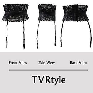 Women Lace 4 Straps Metal Buckles Mysterious Black Sexy Garter Belt for Stockings S508B (Medium)