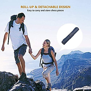 Travel Roll Up Leather Chess Set Chess Game Set with Checkers Inside,New Detachable Portable Chess Game Set for Home Outdoor (Blue)