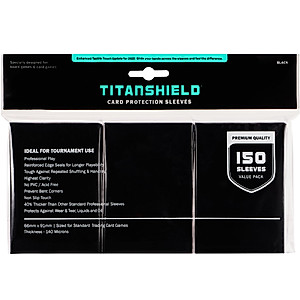 TitanShield (150 Sleeves, Black Compatible with Standard Sized Board Games, MTG Magic The Gathering, Pokemon, Lorcana and Trading Cards 2.5" x 3.5" 66x91mm