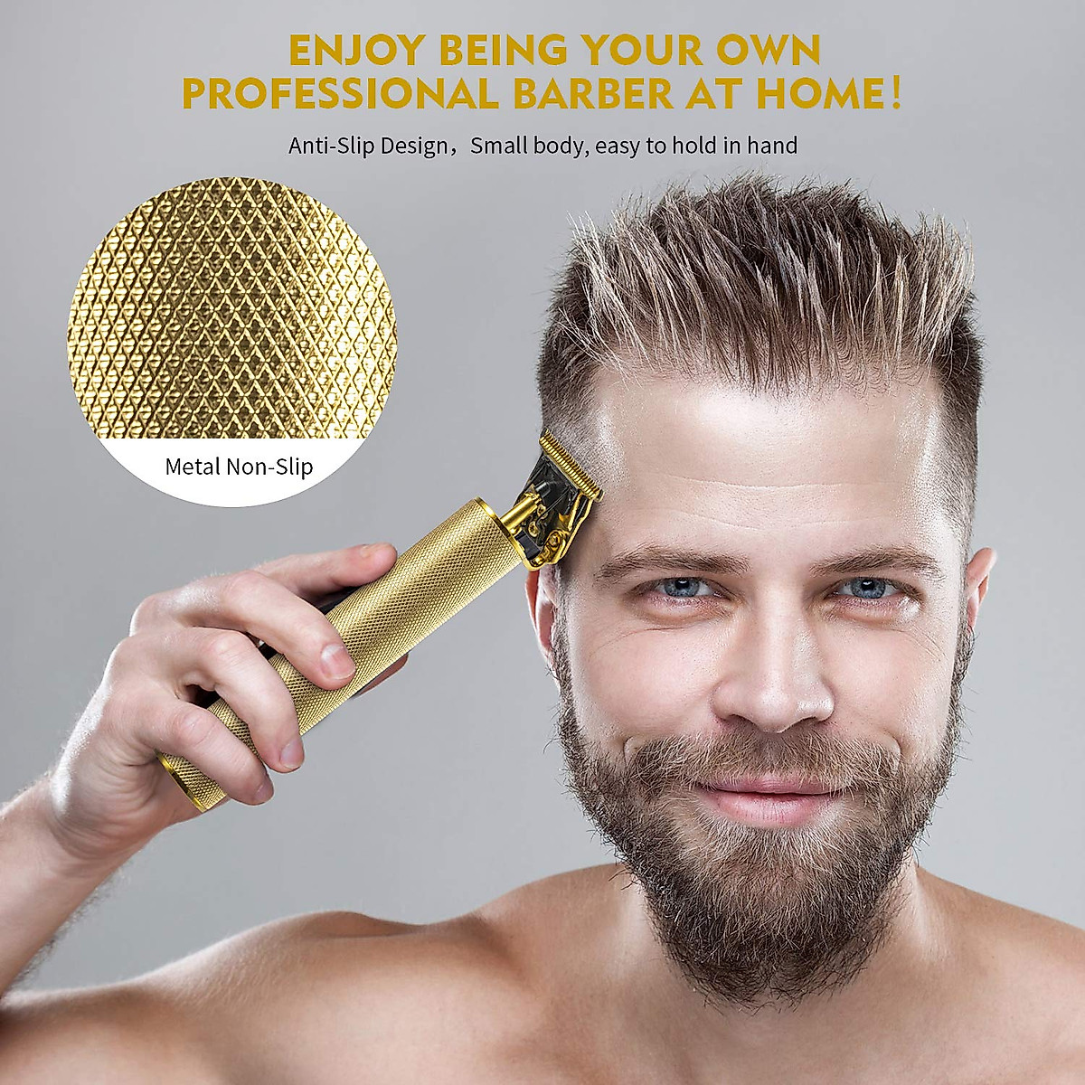 Professional Electric Pro Li Outliner, 0mm Baldheaded Hair Clippers for Men Barber Grooming Cordless Rechargeable Close Cutting T-Blade Trimmer Haircutting Beard Shaver Barber (Gold)