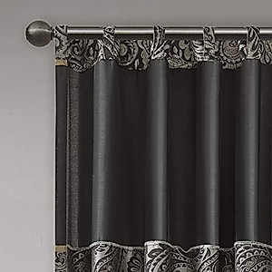 Black Curtains For Living Room , Traditional Back Tab Curtains For Bedroom , Aubrey Jacquard Rod Pocket Window Curtains , 50x84", 2-Panel Pack