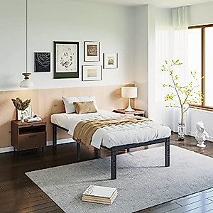 Auroral Zone Twin Bed Frame 14 Inches Tall 3 Inches Wide Wood Slats with Better Support for Foam Mattress No Sagging No Slip, No Box Spring Needed, Noise Free, Easy Assembly-Black