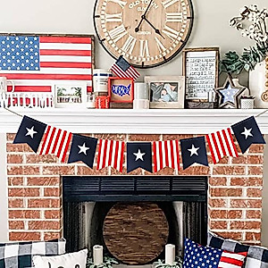 6ft Handmade Patriotic Burlap Banner DecorSea July 4 th Decor Burlap Banner USA Bunting American Flag Banners Garlands for Mantel Fireplace Decorations