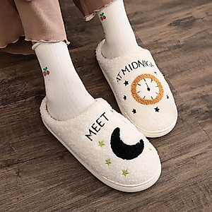 Menore Meet Me At Midnight Slippers for Womens Mens Soft Warm Fuzzy House Slides Memory Foam Lightweight Slip-on Slippers Indoor Outdoor