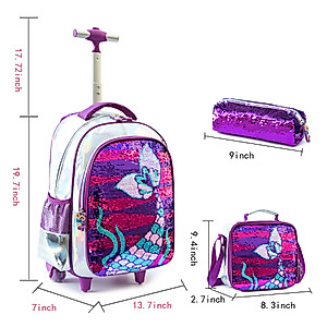 MOHCO Rolling Backpack 18 inch for Kids Wheeled Backpack for Girls with Lunch Bag Pencil Case