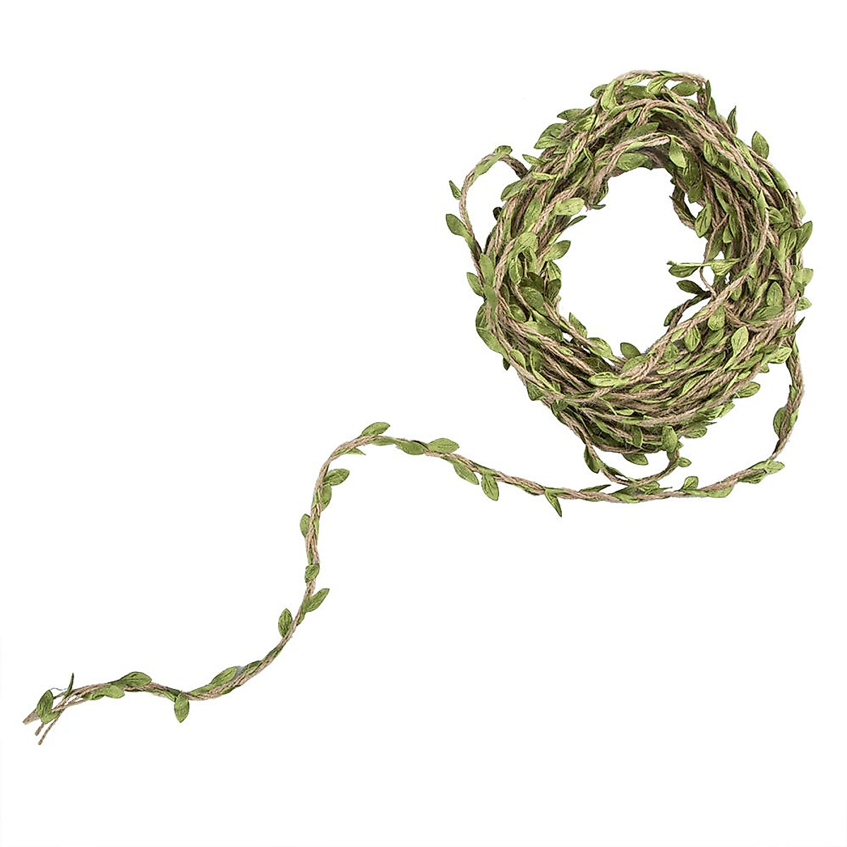 YuCool 98 Feet 5MM Burlap Leaf Ribbon, Natural Wall Hanging Jute Vine Twine with Artificial Green Leaves for Rustic Wedding,Home,Garden,Jungle Party Decorations and DIY Crafts Decor(3 Rolls)