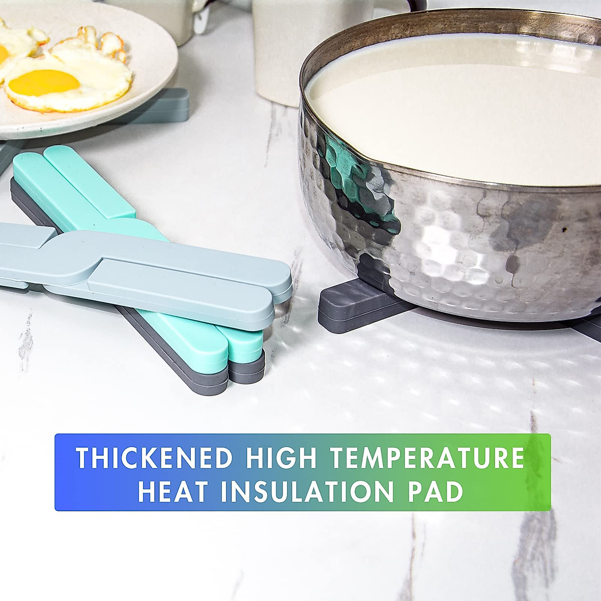 KitWinner Foldable Silicone Trivets, 4 PCS Expandable Silicone Trivets for Dishes, Hot Pots and Pans Anti-Slip Heat Water Resistant Silicone Hot Pads/Pot Holders