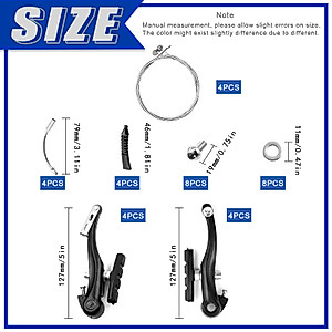Glarks 12Pcs Bike Brake Set Including 4 Pairs 8Pcs Black V-Bike Brakes, 4Pcs Steel Front and Rear Bike Brake Cables for Mountain Road Bikes