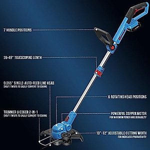 String Trimmer/Edger, Enhulk 20V 12'' Cordless Weed Wacker with Auto-Feed, 2.0Ah Electric Weed Eater, 2 in 1 Grass Edger for Lawns/Yard(Fast Charger Included)