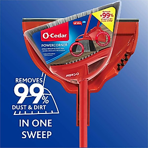 O-Cedar PowerCorner Angle Broom with Dustpan, Red, 1 Each