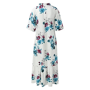 Cnebo Birthday Dresses for Women Sexy Plus Size New Women's Medium and Long Sleeve Dress with Tassels Wide Bohemian Print V White