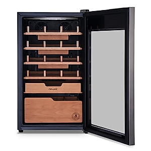 NewAir x Boveda 500 Count Electric Humidor, Spanish Cedar Shelves with Temperature Control, Cigar Humidor Box with Built-In Boveda Humidity Control in Stainless Steel
