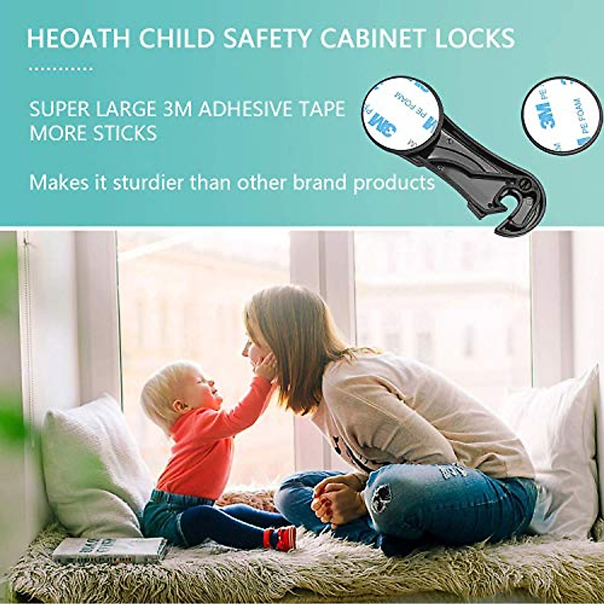 Child Safety Cabinet Locks (10 Pack) - Baby Proofing Latches Lock for Drawers, Toilet Seat, Fridge, Oven, with 10 Extra 3M Adhesives (Black)