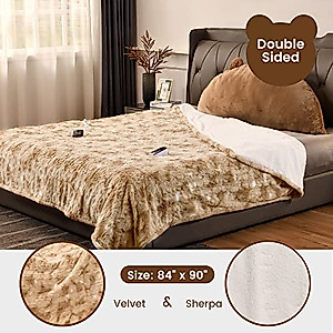 Bearhug Electric Blanket Queen Size 84" x 90", Dual Controller Heated Blanket, Faux Fur/Sherpa, 10-Heat Levels & 1-12H Auto Off, 5-Year Warranty, Over-Heat Protect, ETL, Machine Washable