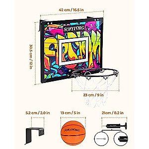 SOFITORG Mini Basketball Hoop Indoor - Over The Door Basketball Hoop with Foldable Flex Rim - Wall Mount Basketball Hoop Set with 2 Balls - Small Hoop Toy for Kids Teens Adults