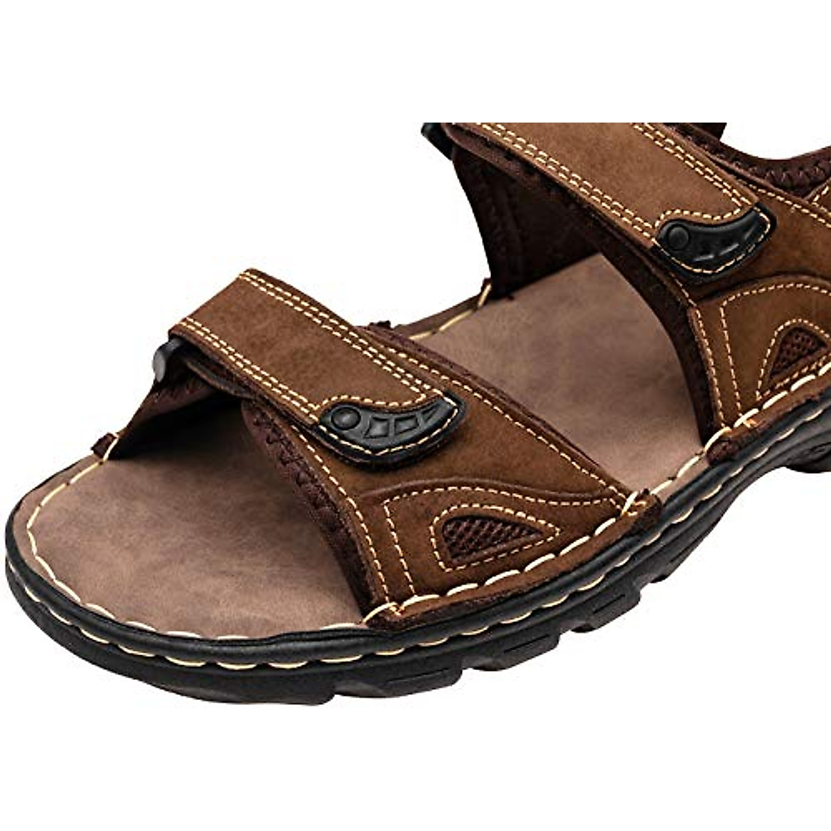 Jousen Men and Women's Sandals Leather Outdoor Beach Sandal Open Toe Water Strap Sport Sandal (AMY661 Dark Brown 10)