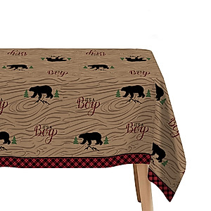 Xigejob Lumberjack Baby Shower Tablecloth Decorations - Disposable Lumberjack Baby Boy Table Cover, Buffalo Plaid Wild Bear Adventure Theme Its a Boy Supplies Table Cloth - 2 Pack (54in x 108in)