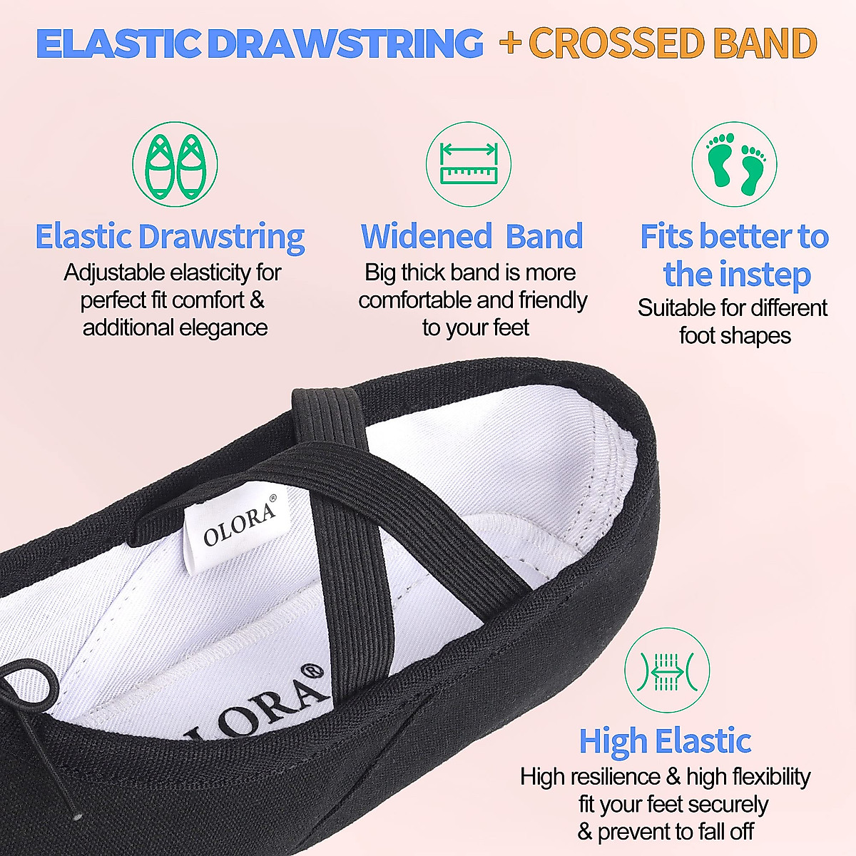 OLORA Women's Canvas Ballet Shoes Dance Slippers Split Sole Practice Shoes for Girls/Adults,Black,8 M US